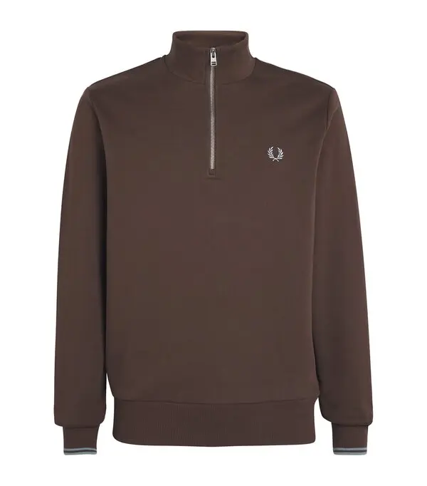 Fred Perry Cotton Quarter-zip Sweatshirt - Brown