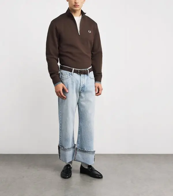 Fred Perry Cotton Quarter-zip Sweatshirt - Brown