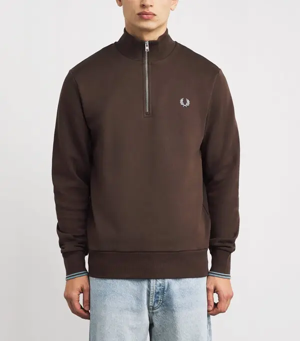 Fred Perry Cotton Quarter-zip Sweatshirt - Brown