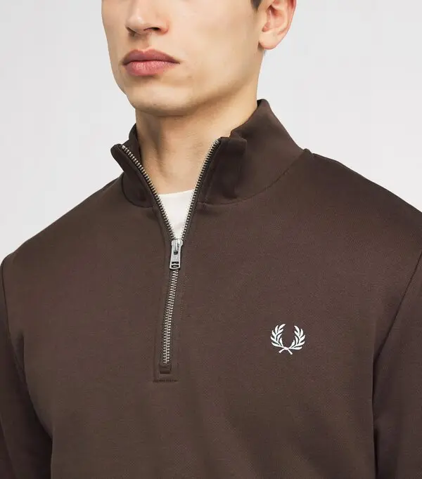 Fred Perry Cotton Quarter-zip Sweatshirt - Brown
