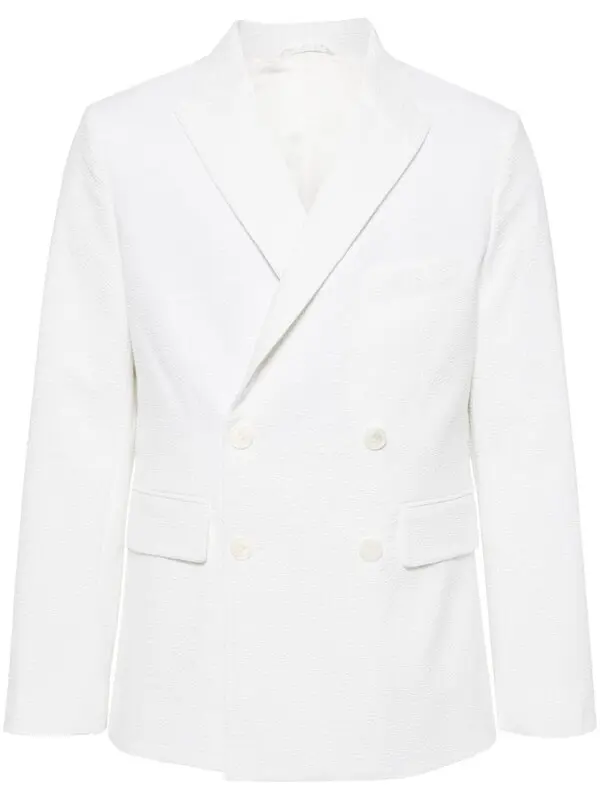 BODE Seersucker Double-breasted Blazer - White
