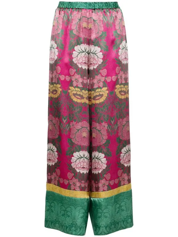 PIERRE-LOUIS MASCIA Floral-jacquard Silk Trousers - Pink