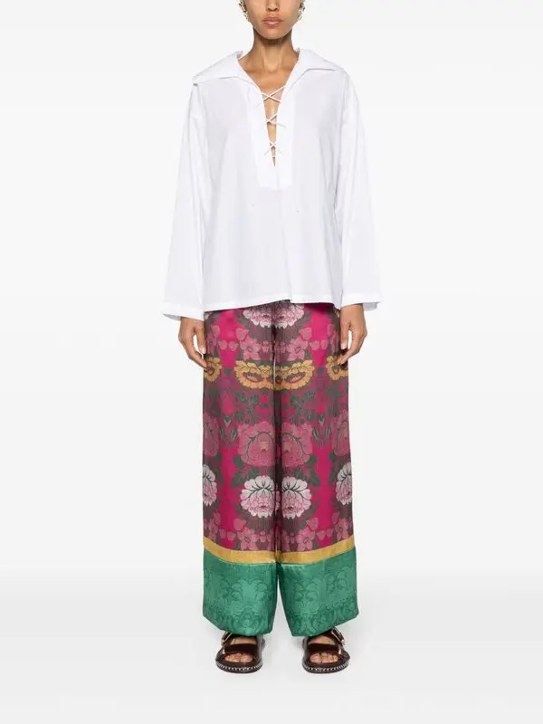 PIERRE-LOUIS MASCIA Floral Jacquard Silk Trousers