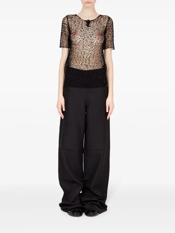 MAISON MARGIELA Dot-embroidered Semi-sheer Top