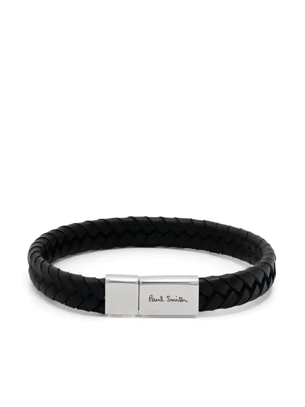 Paul Smith Braided Leather Bracelet - Silver