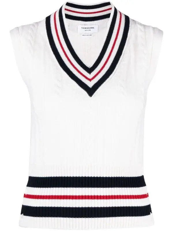 Thom Browne Rwb-stripe Cashmere Top - White