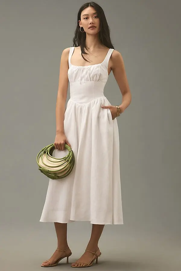 REFORMATION Balia Linen Midi Dress - White
