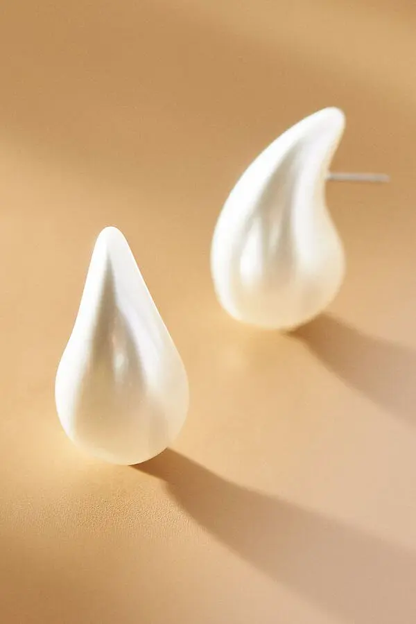 Anthropologie Matte Pearl Teardrop Earrings - Silver Matte