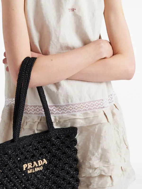Prada Linen And Antique Silk Mini Dress - Neutrals | Editorialist