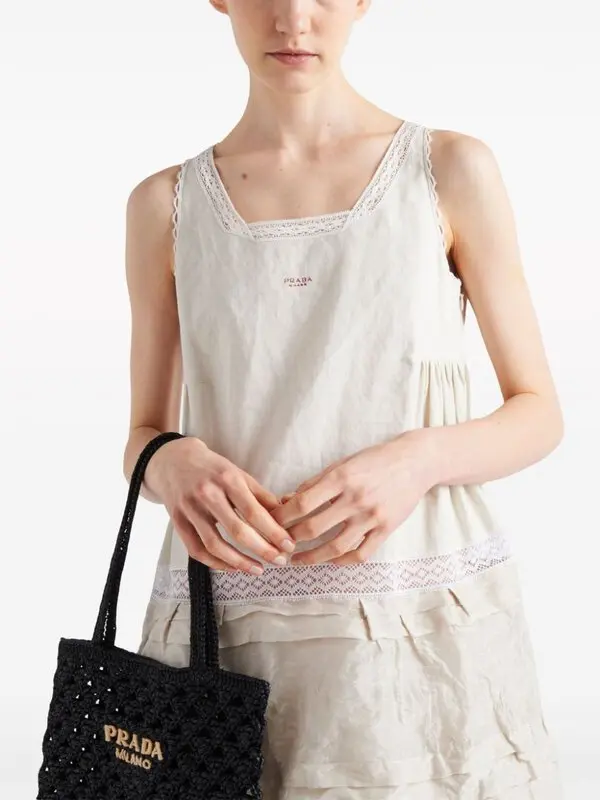 Prada Linen And Antique Silk Mini Dress - Neutrals | Editorialist