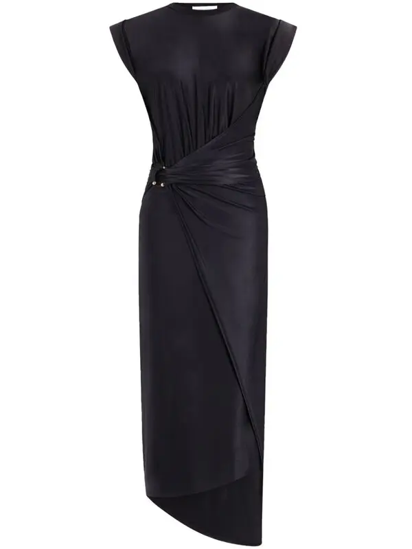 Rabanne Gathered-detail Draped Midi Dress - Black