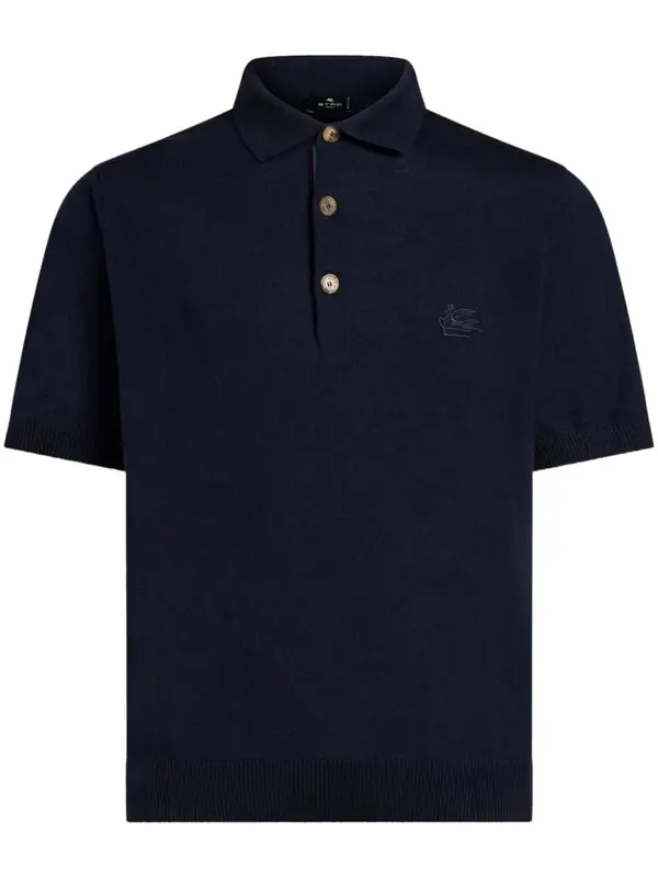 Etro Logo-embroidered Knitted Polo Shirt - Blue