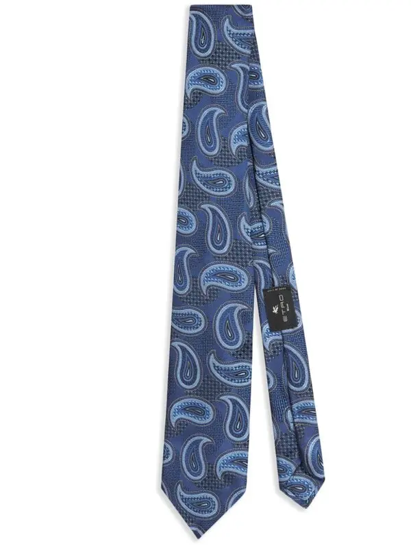 Etro Paisley Jacquard Silk Neck Tie - Blue