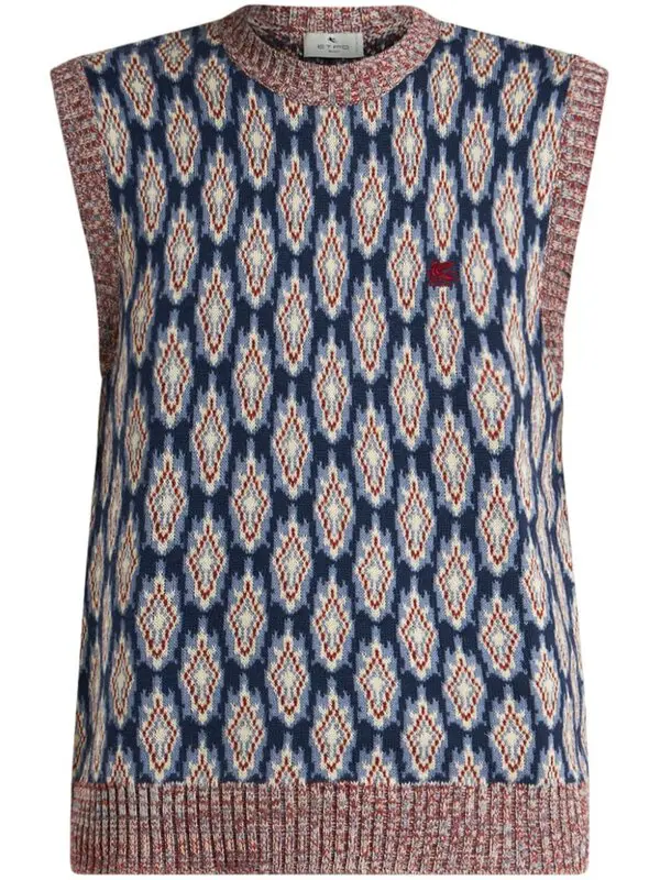 Etro Pegaso-appliqué Jacquard-pattern Waistcoat - Blue