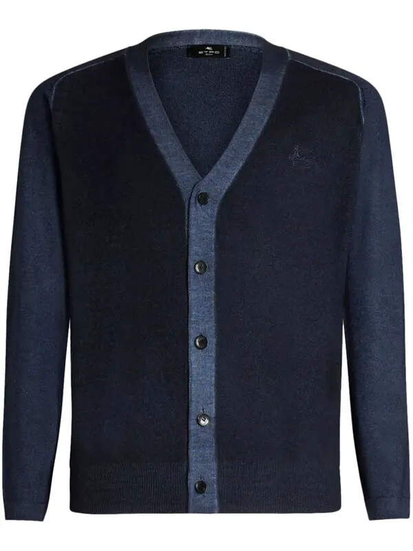 Etro Pegaso-embroidered Wool Cardigan - Blue
