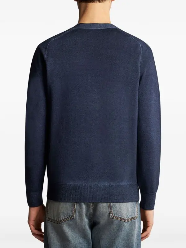 Etro Pegaso-embroidered Wool Cardigan - Blue