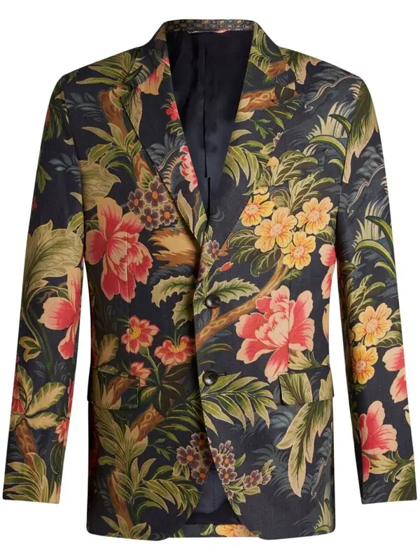 Etro Floral-print Single-breasted Blazer - Blue
