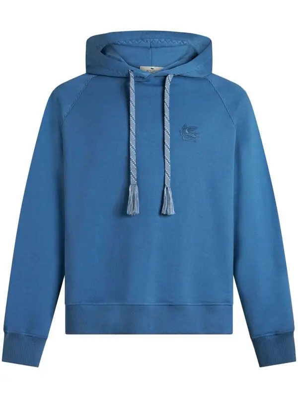 Etro Pegaso Embroidered Drawstring Hoodie - Blue