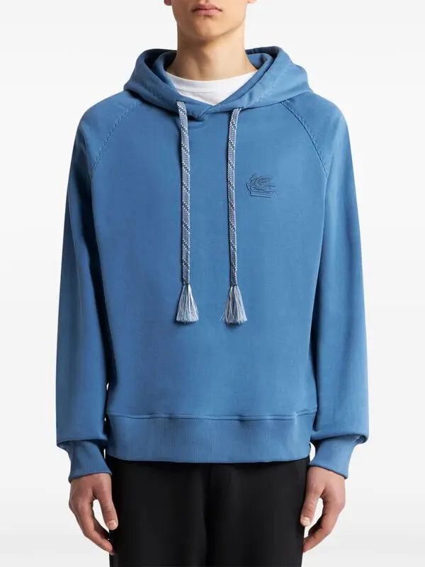 Etro Pegaso Embroidered Drawstring Hoodie - Blue