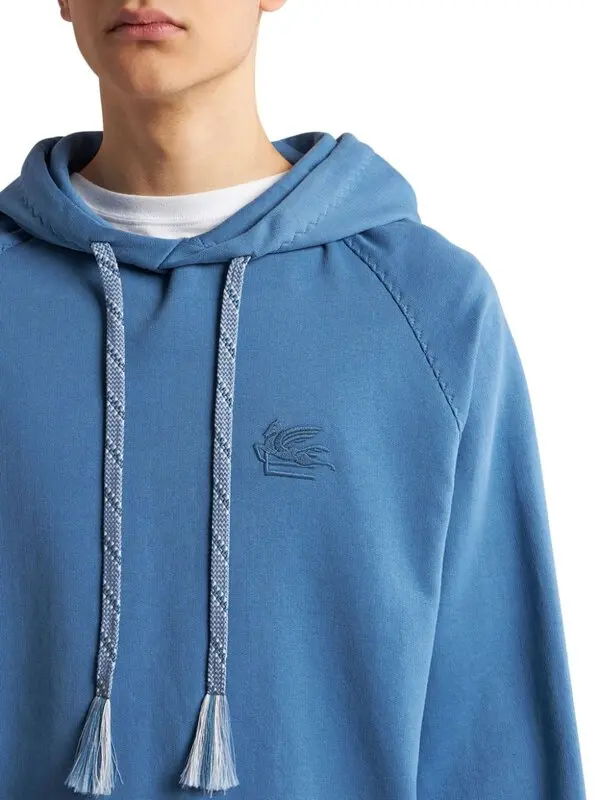 Etro Pegaso Embroidered Drawstring Hoodie - Blue