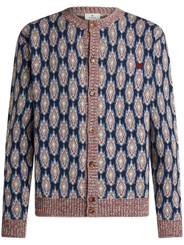Etro Jacquard-pattern Crew-neck Cardigan - Blue