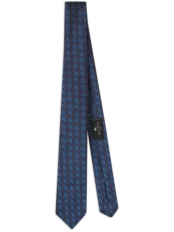Etro Paisley-embroidered Silk Tie - Blue