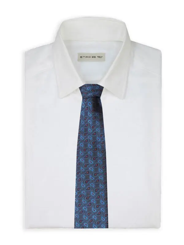 Etro Paisley-embroidered Silk Tie - Blue