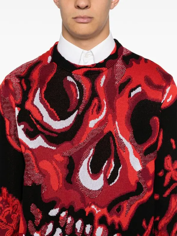 Alexander Mcqueen Wax Flower Skull Sweater - Red | Editorialist