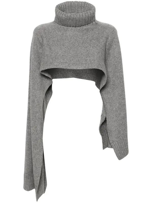 JIL SANDER Roll-neck Knitted Scarf - Grey