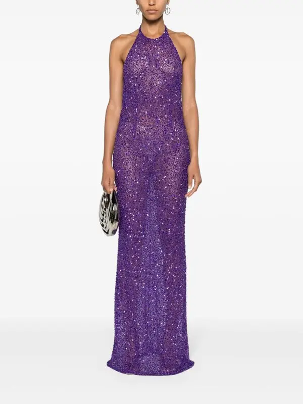 Retrofete Sequinned Halterneck Gown