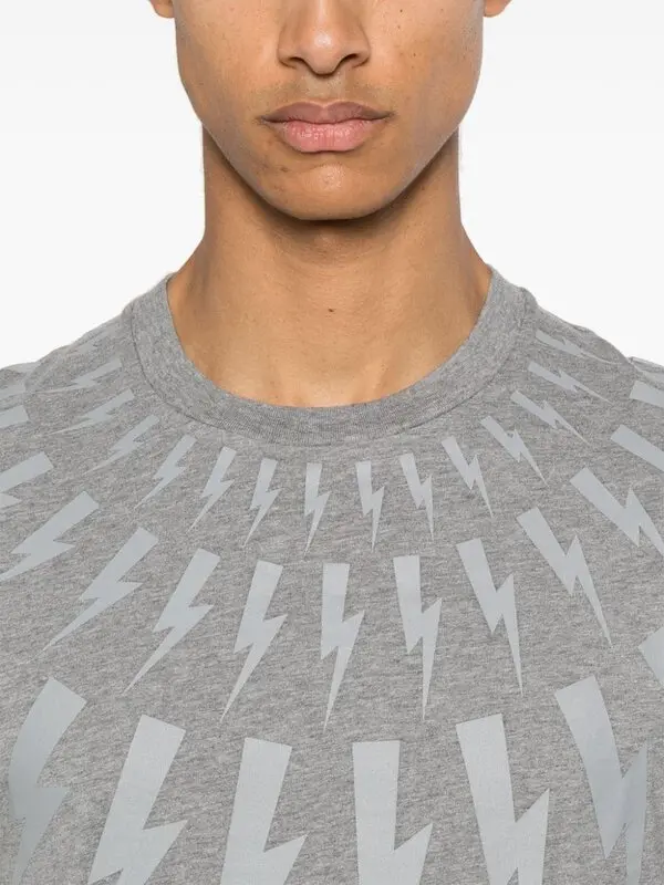Neil Barrett Bolt-print Cotton T-shirt - Grey