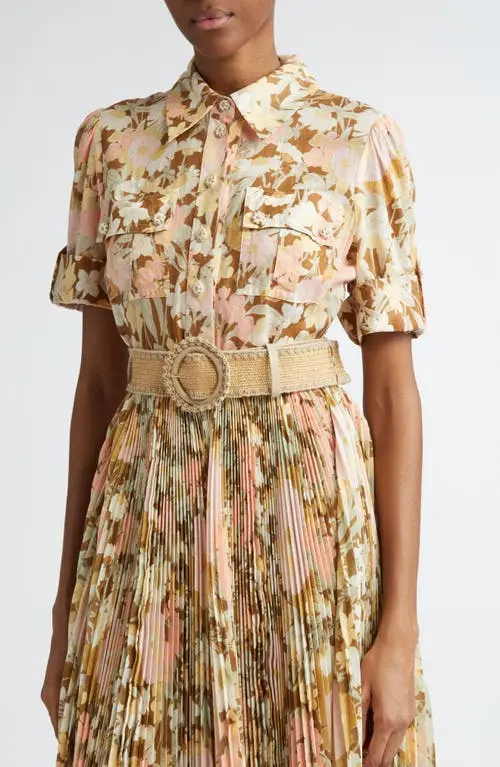 open lace back dress Zimmermann Pop Pleated Mini Dress in Pink/Yellow Floral