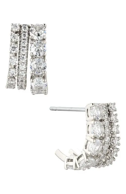 Nadri Cubic Zirconia Hoop Earrings - Rhodium