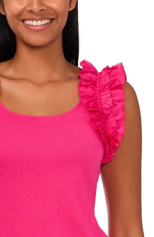 CECE DUPRAZ Ruffle Shoulder Rib Tank