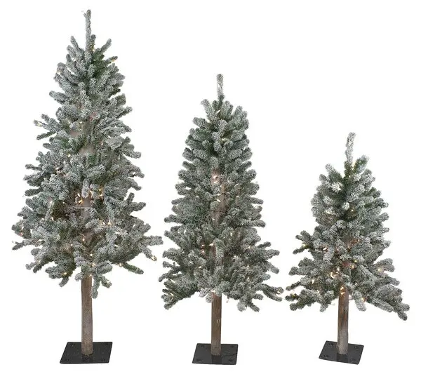 NORTHLIGHT Set Of 3 Flocked Alpine Trees 5' C Ear Lights - One-color