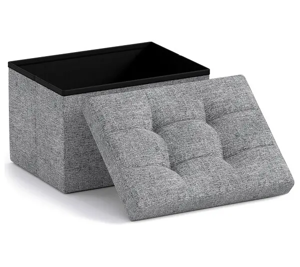 ORNAVO HOME Small Foldable Tufted Linen Storage Ottoman - One-color