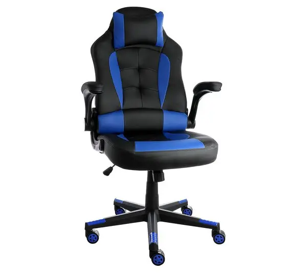 ELAMA Adjustable Faux Leather Gaming Chair With Neck Pillow - One-color