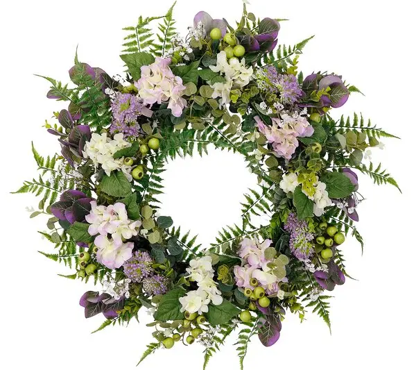 PULEO INTERNATIONAL 30' Hydrangea Floral Spring Door Wreath - One-color
