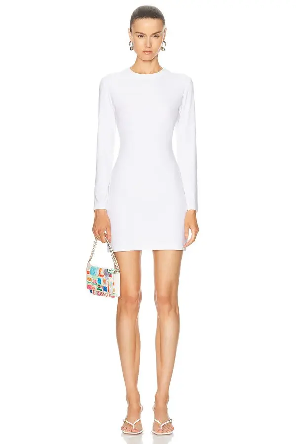 norma kamali long sleeve crewneck mini dress Norma Kamali Long Sleeve Crewneck Mini Dress In Snow White - 30% Off