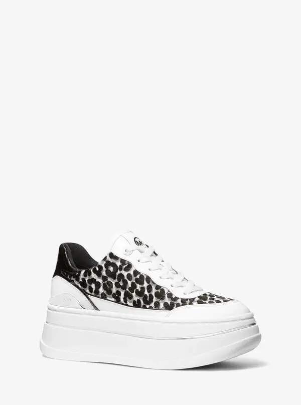 Michael Kors Leopard Print Calf Hair Platform Sneakers