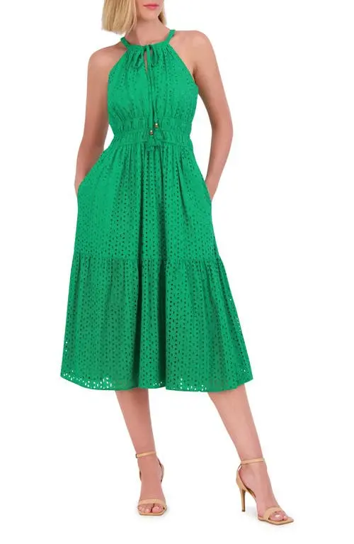 Vince Camuto Halterneck Cotton Eyelet Midi Dress
