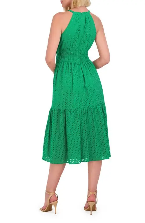 Vince Camuto Halterneck Cotton Eyelet Midi Dress