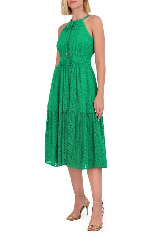 Vince Camuto Halterneck Cotton Eyelet Midi Dress