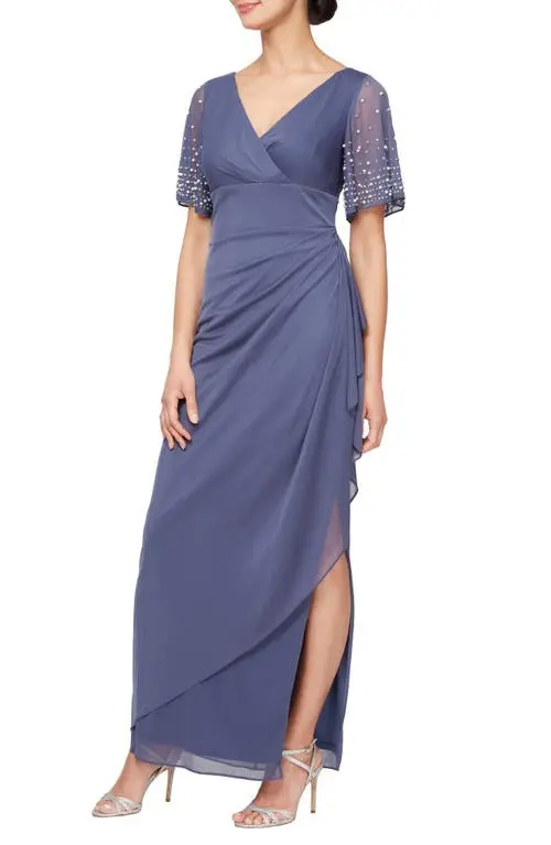 Alex Evenings Imitation Pearl & Rhinestone Embellished Gown - Violet