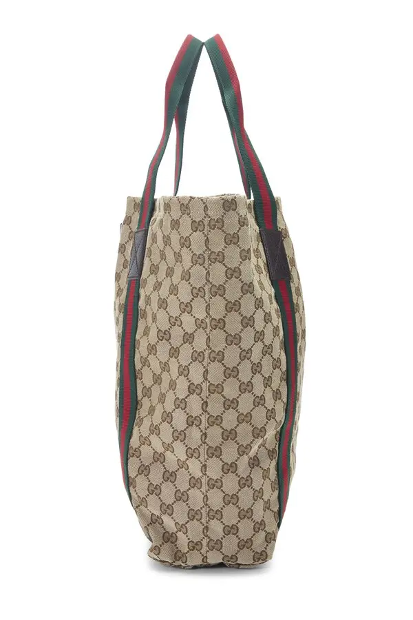 Gucci Original Gg Canvas Flat Web Tote Bag - Brown