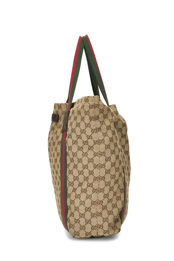 Gucci Original Gg Canvas Flat Web Tote Bag - Brown
