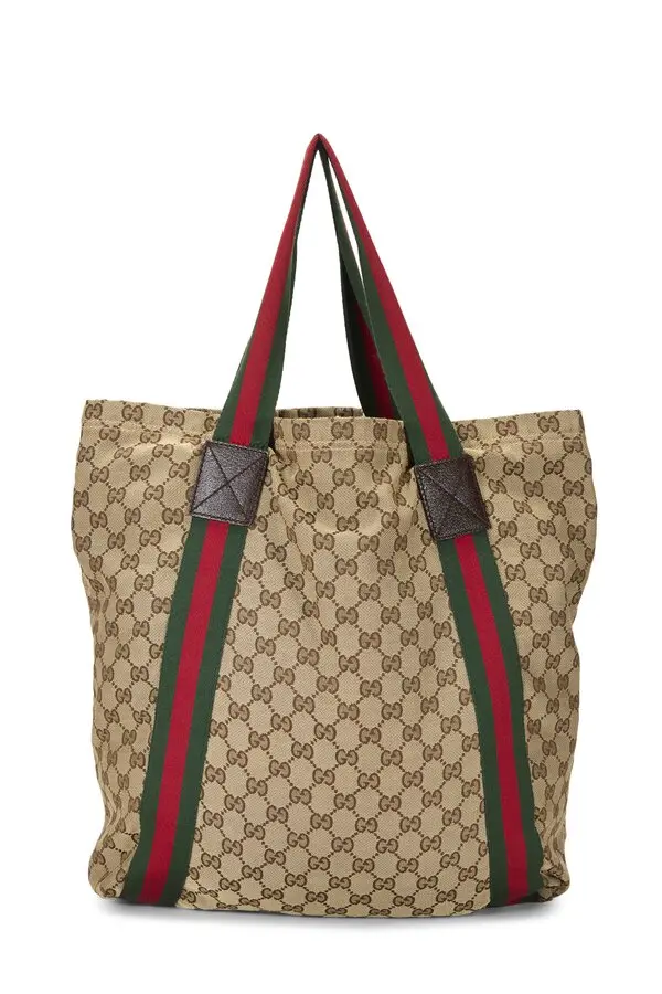 Gucci Original Gg Canvas Flat Web Tote Bag - Brown