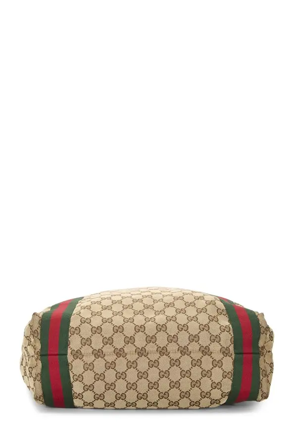 Gucci Original Gg Canvas Flat Web Tote Bag - Brown