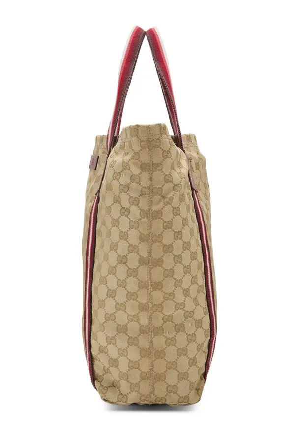 Gucci Original Gg Canvas Flat Web Tote Bag - Red