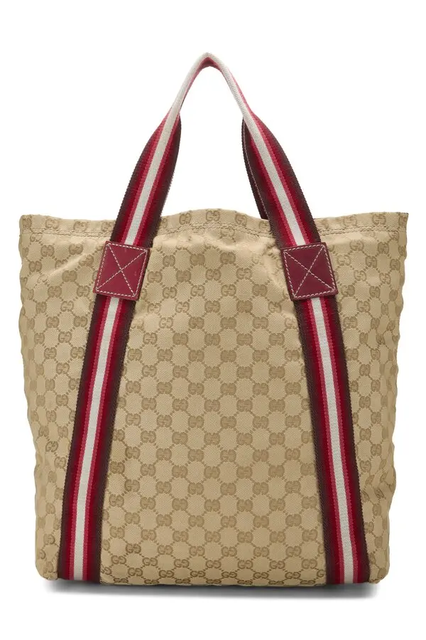 Gucci Original Gg Canvas Flat Web Tote Bag - Red